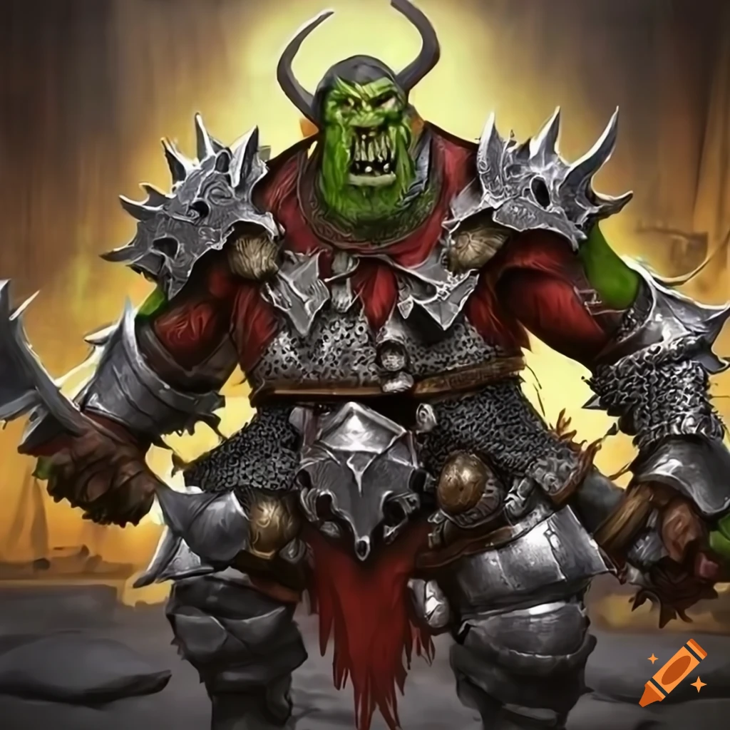 Orc king knight of clan silver claw in ceremonial armor on Craiyon