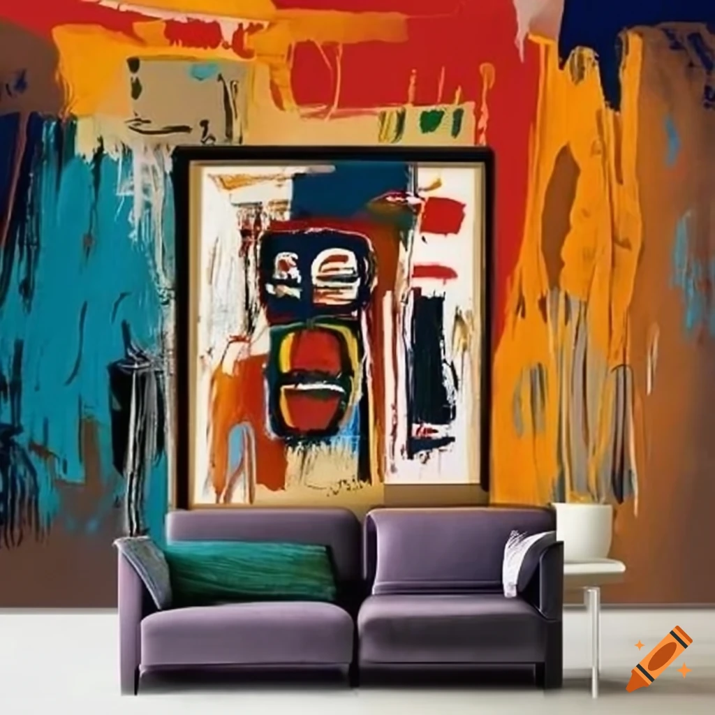 Abstract expressionism art in modern interior by basquiat on Craiyon