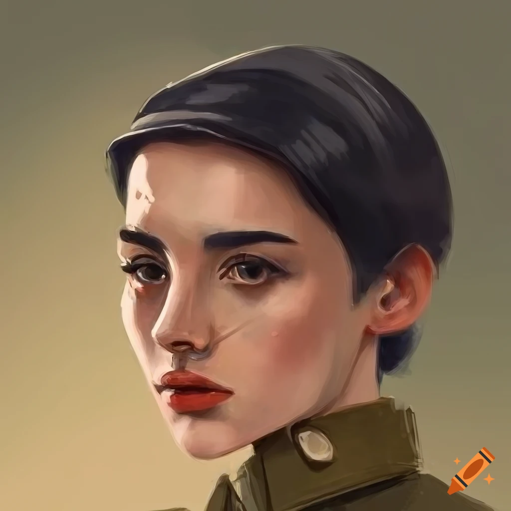 Illustrated portrait of a young woman in wwii era military uniform on ...