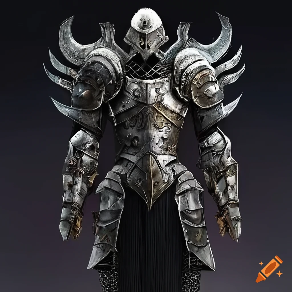 Intricate and detailed fantasy metal armor design from various angles ...
