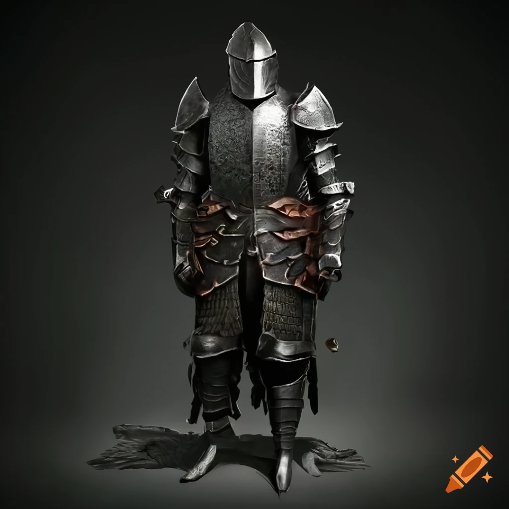 Black steel armor surrounded by obsidian daggers on Craiyon