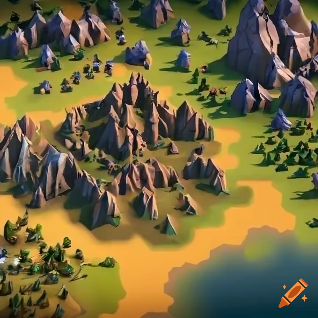 Hexagon top down terrain for strategy game like Civilization 6 on Craiyon
