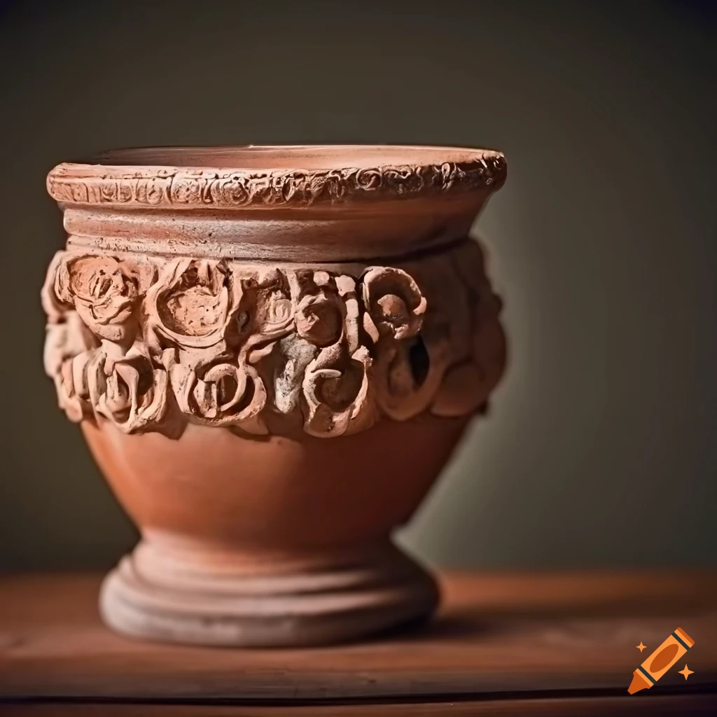 Round terracotta plaster flower pot on Craiyon