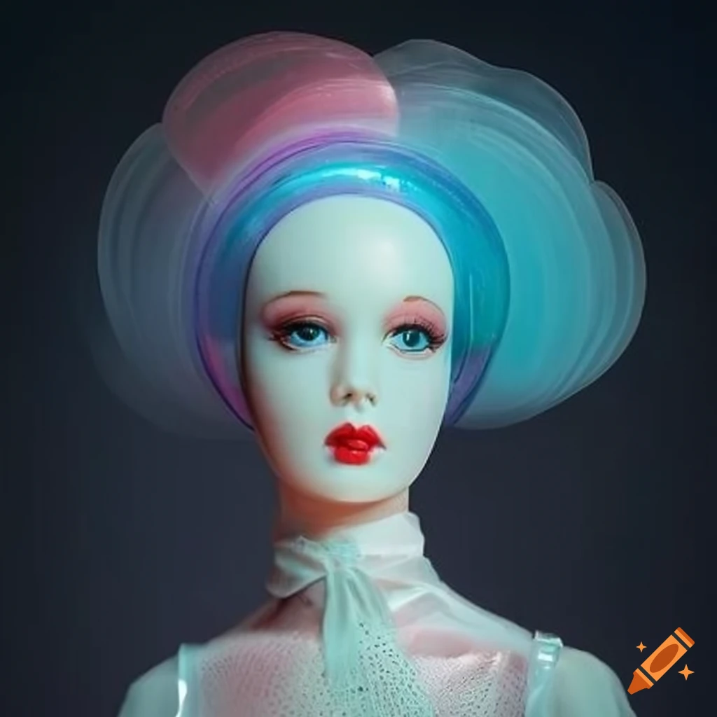 Art deco style pastel clear plastic doll on Craiyon