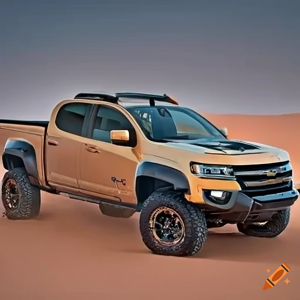Tan chevy zr2 colorado speeding in the desert on Craiyon