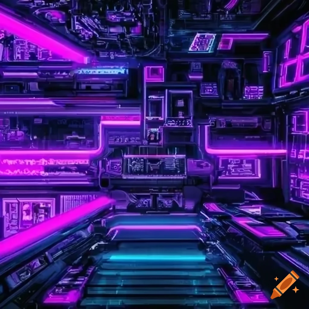 Neon purple cyberpunk ship control interface on Craiyon