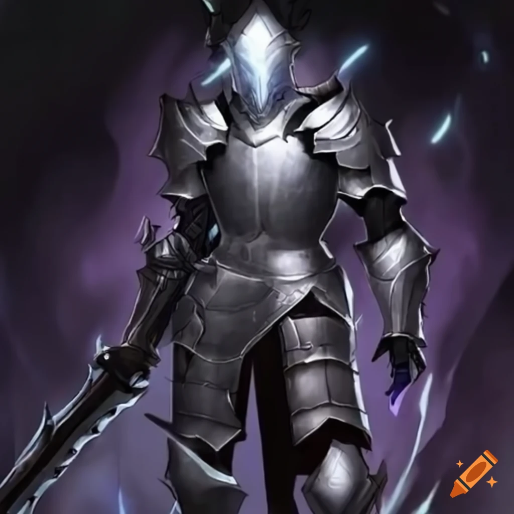 Ghost knight in battle plate armor wielding powerful weapons on Craiyon