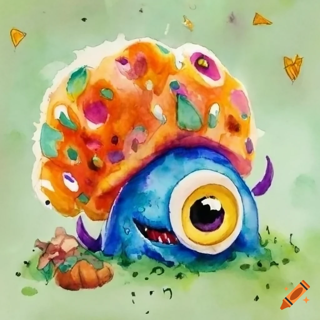 Watercolor doodle of monsters on Craiyon