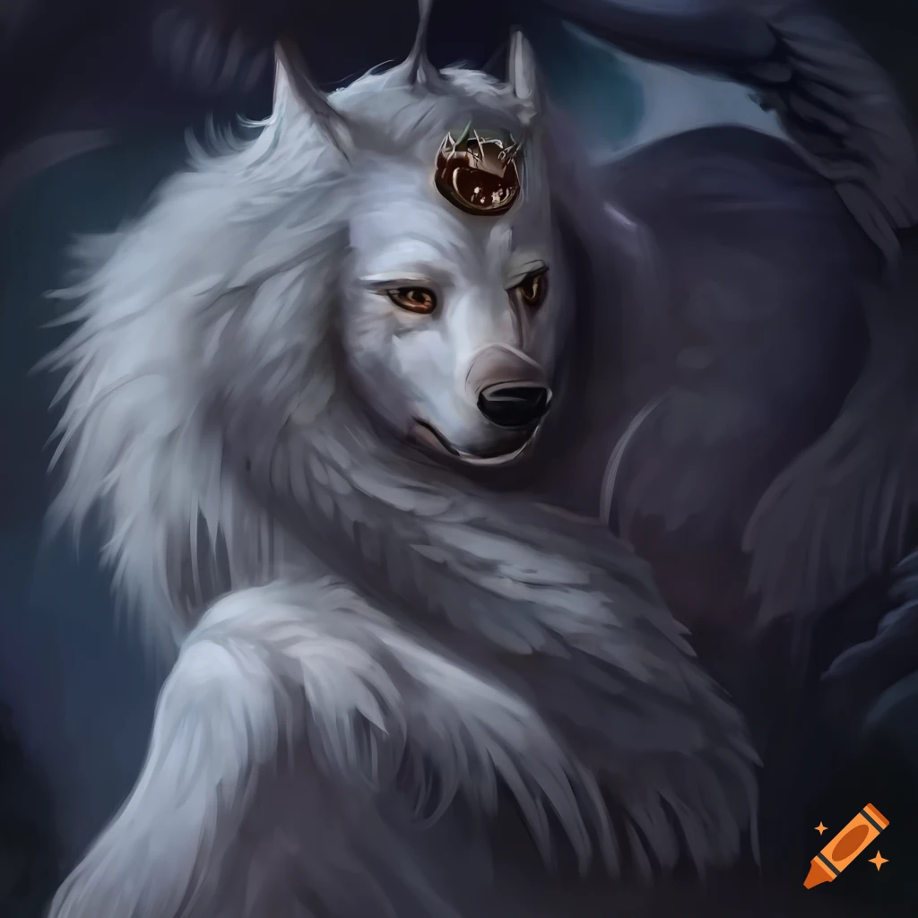 Angel beast transforming into a wolf in magical art style on Craiyon