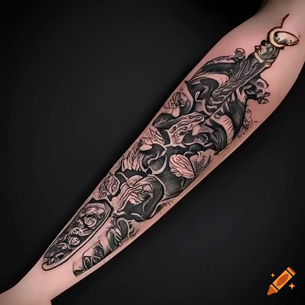 Captivating tattoo design of a medieval-style great sword with an oak ...