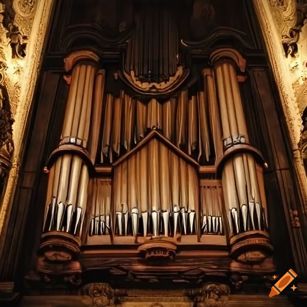 Steampunk pipe organ in a dark ballroom on Craiyon