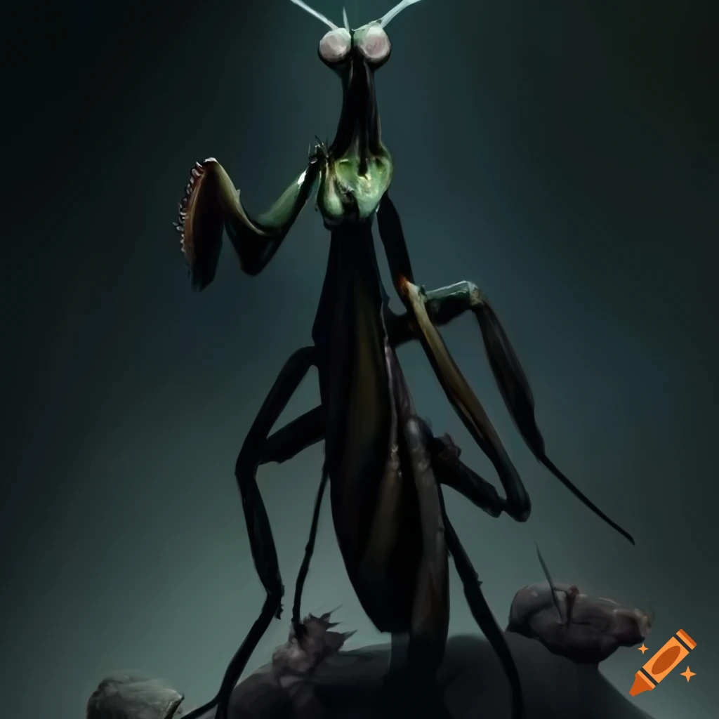 Painting of a black mantis on Craiyon