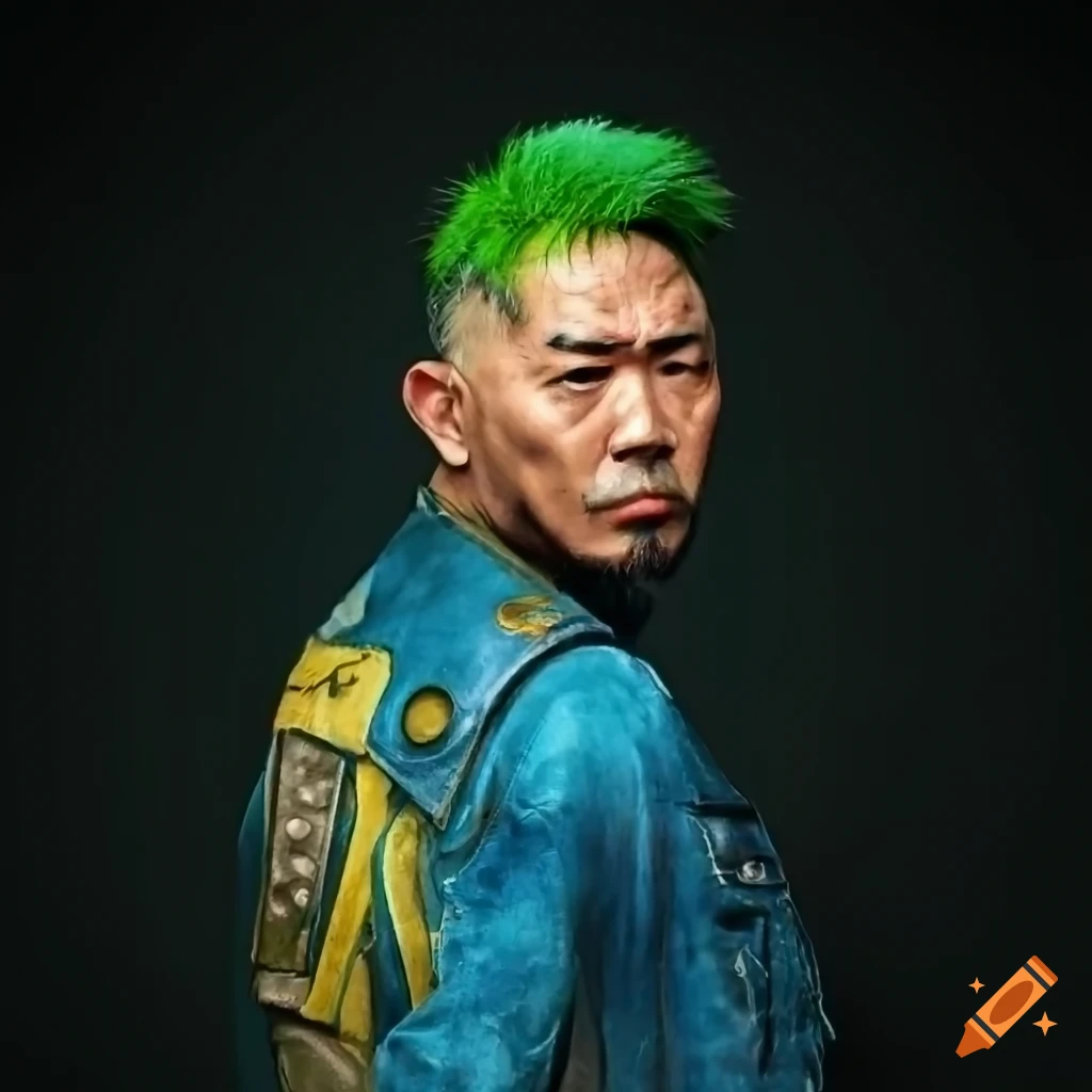 Middle-aged man with beard and punk rock jacket holding hammers on Craiyon