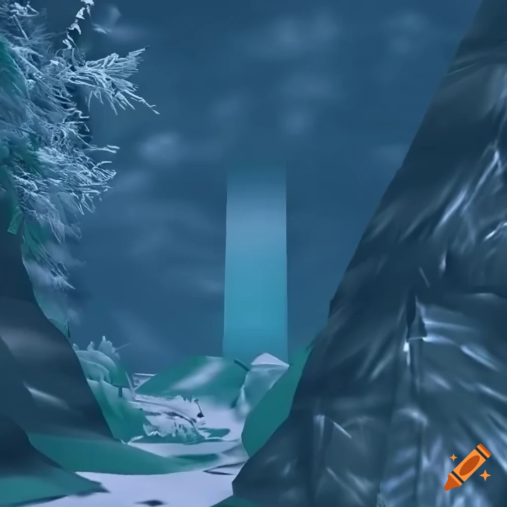 Super mario 64 frosty peaks level landscape on Craiyon