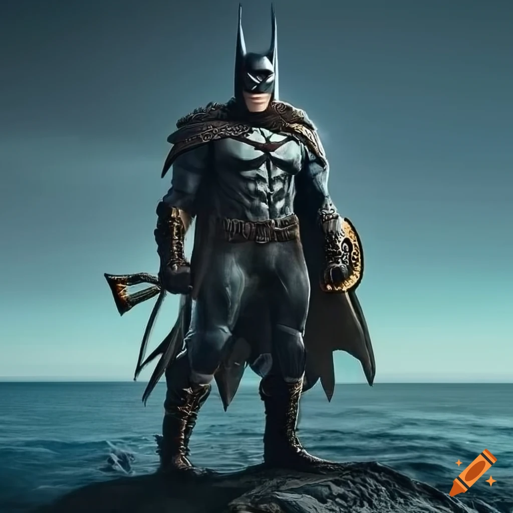 Norseman viking batman overlooking the ocean on Craiyon