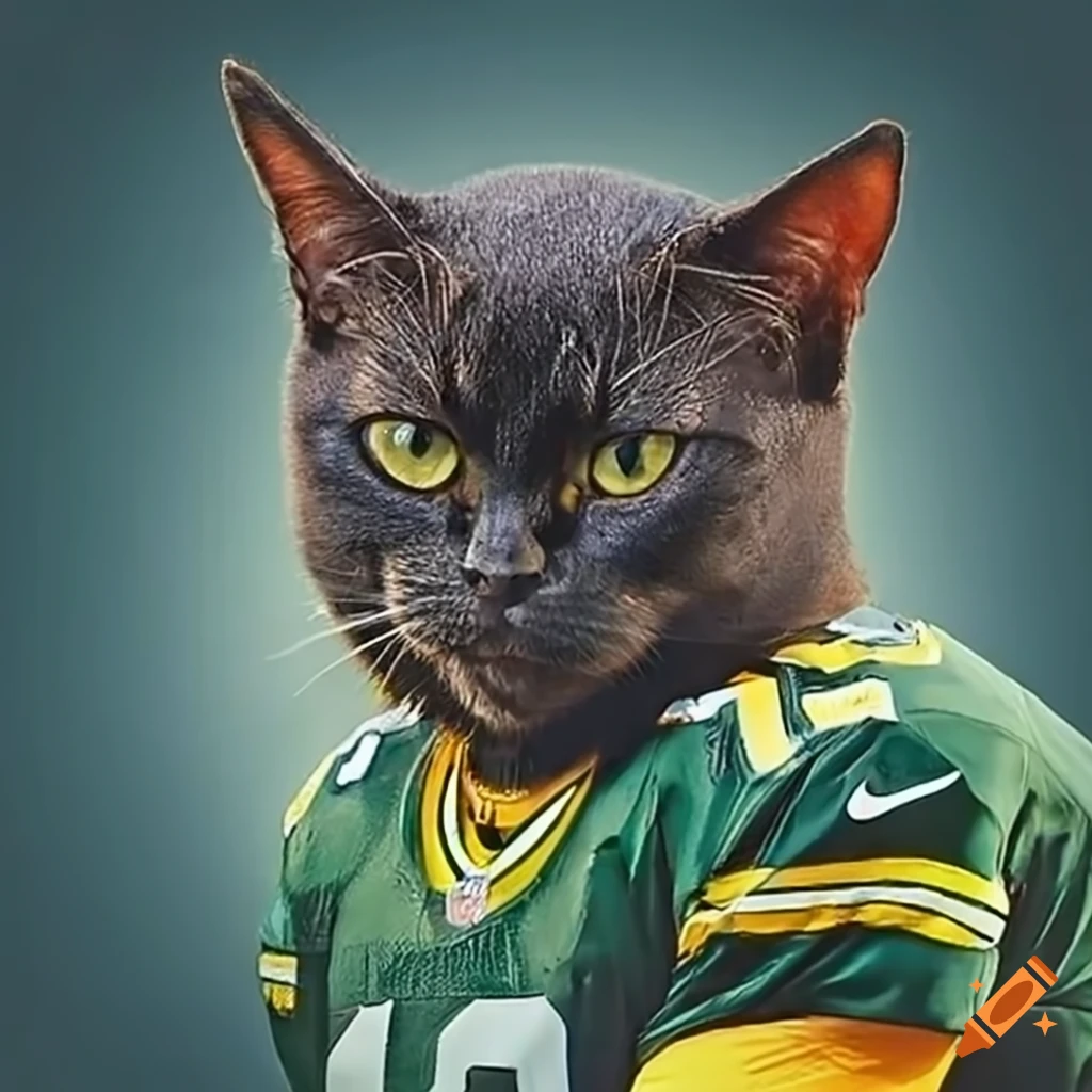 Green bay packers quarterback depicted as a black cat on Craiyon