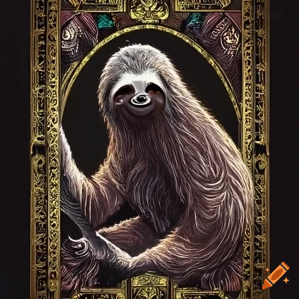 Gothic sloth with tarot cards on Craiyon