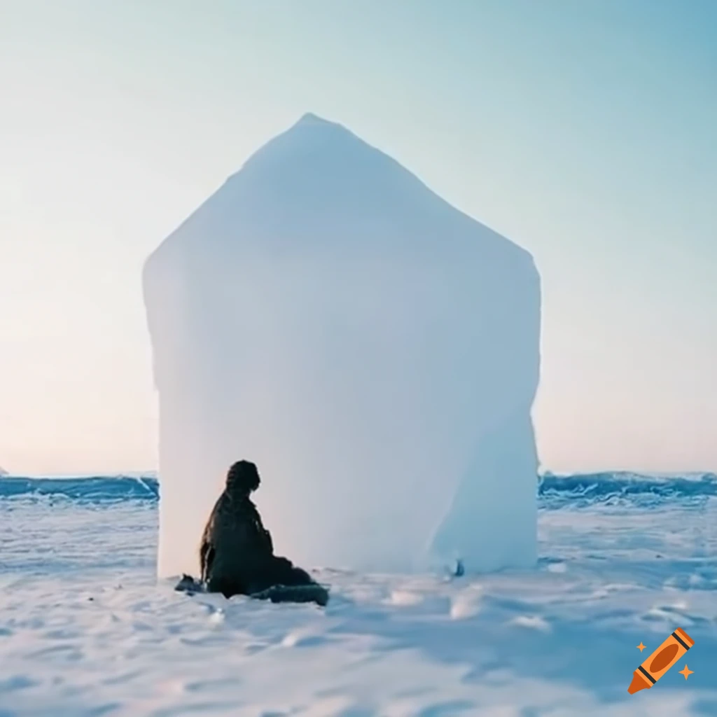 Minimalistic house made of ice heavily melting on Craiyon