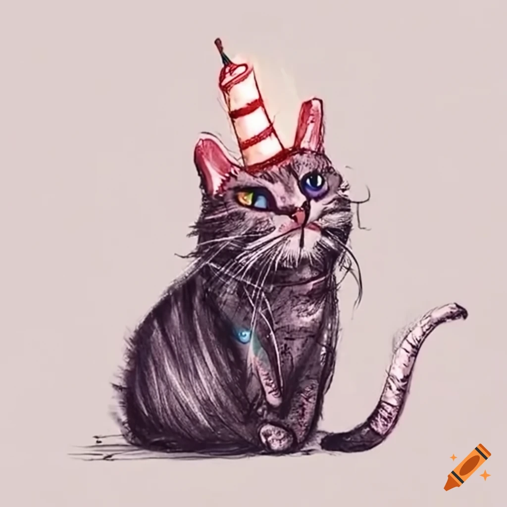 Emo punk rock cat licking a birthday cake on Craiyon