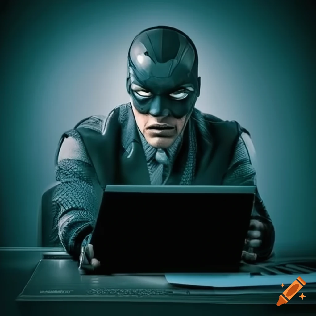 Accountant working in the office like a superhero in black and white on ...