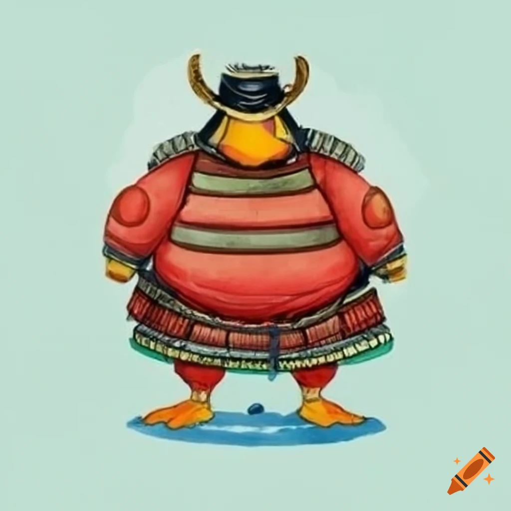 Artwork of a samurai duck with a sword and armor on Craiyon