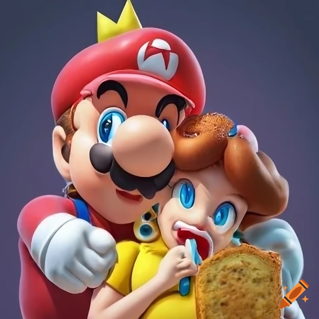 Mario and Daisy enjoying toast in a hyperrealistic birthday scene on ...