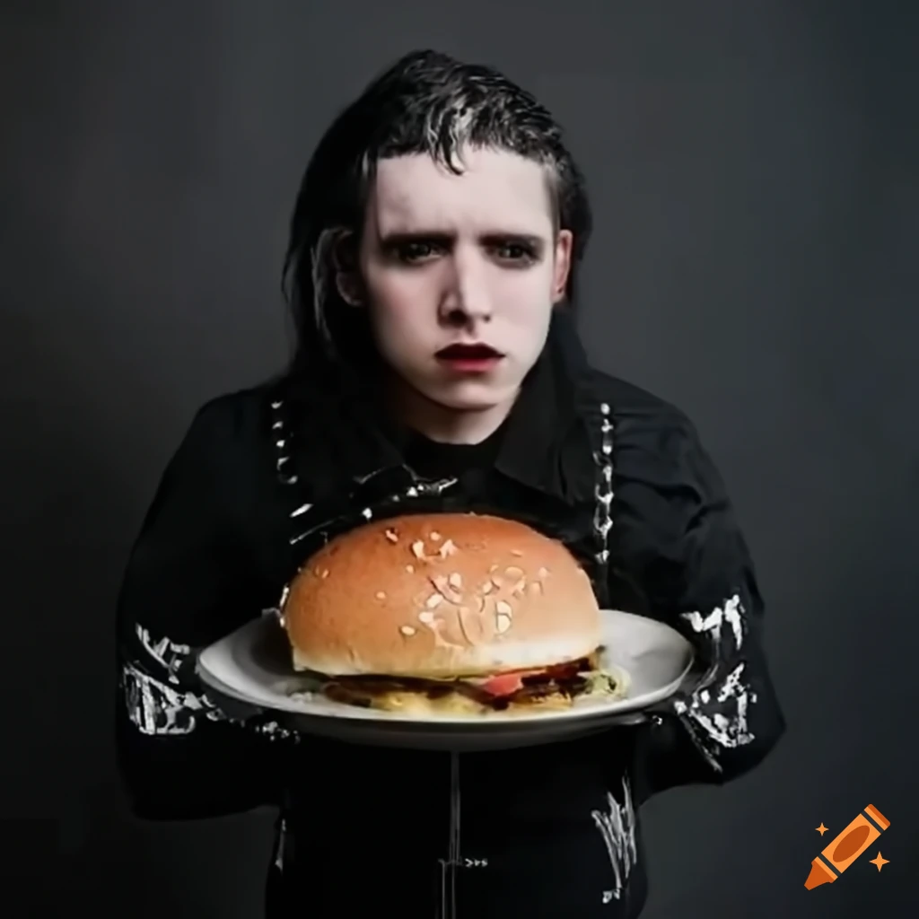 Emo guy serving burger at the cashier on Craiyon