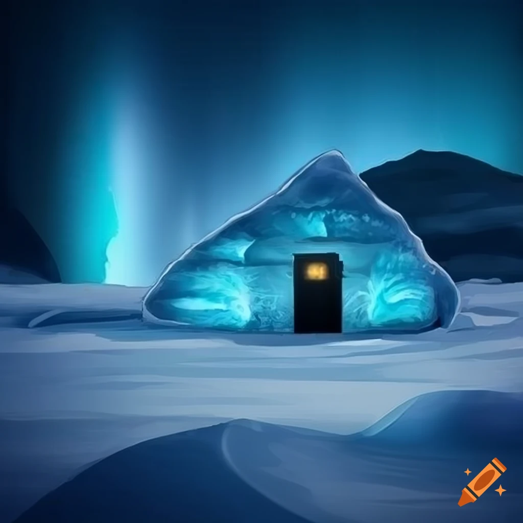 Ice hut on a snowy planet in digital art on Craiyon