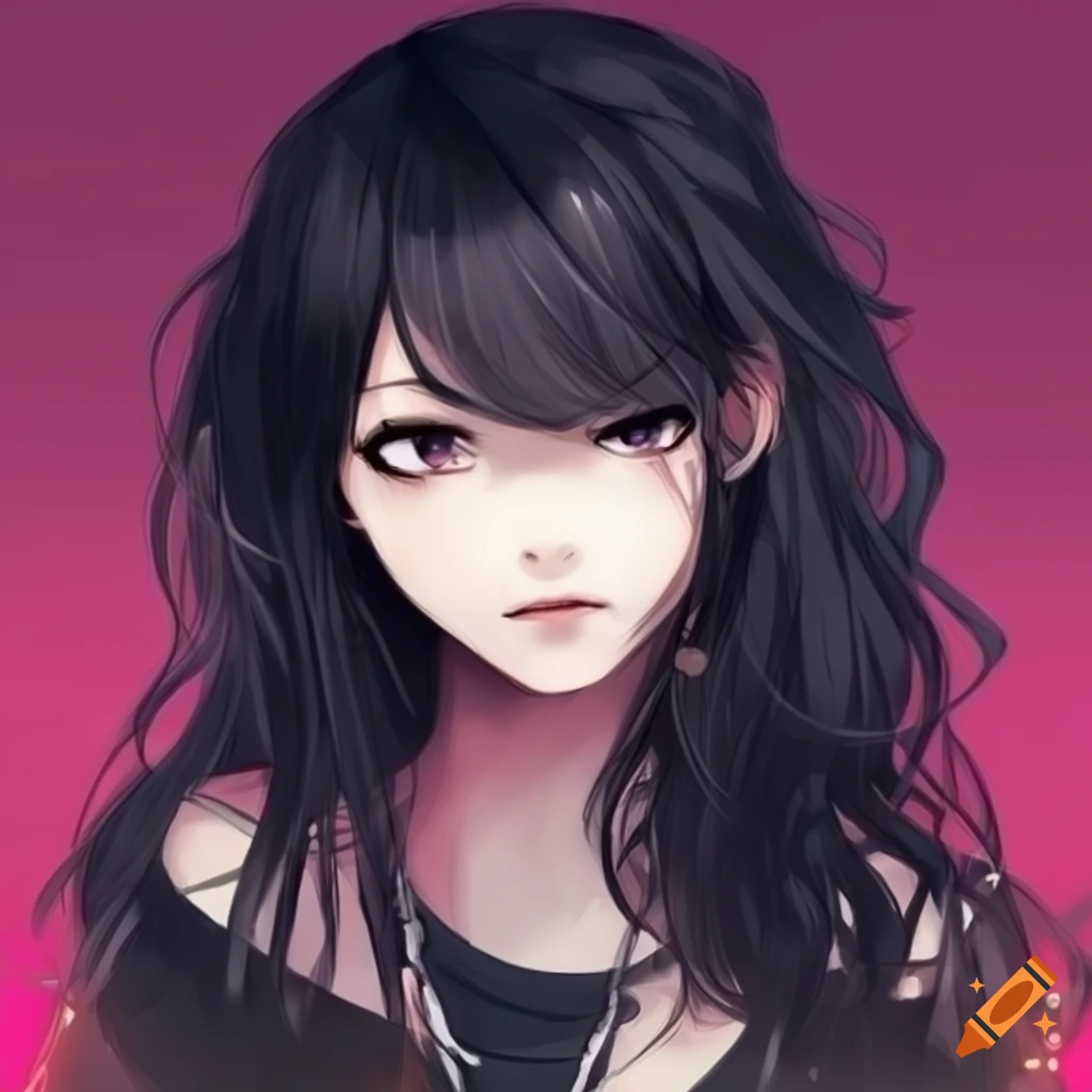 Girl with messy black hair in a bright and attractive anime style on ...