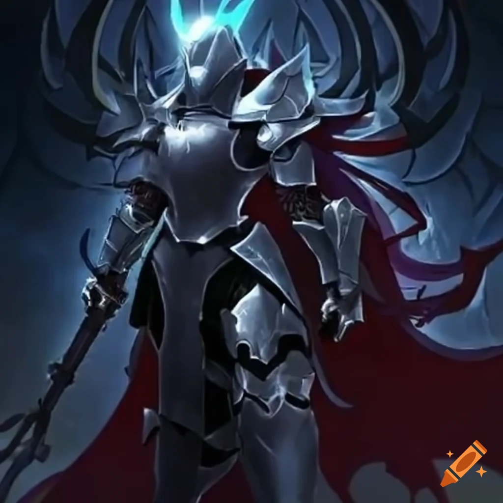 Ghost knight in battle plate armor wielding powerful weapons on Craiyon