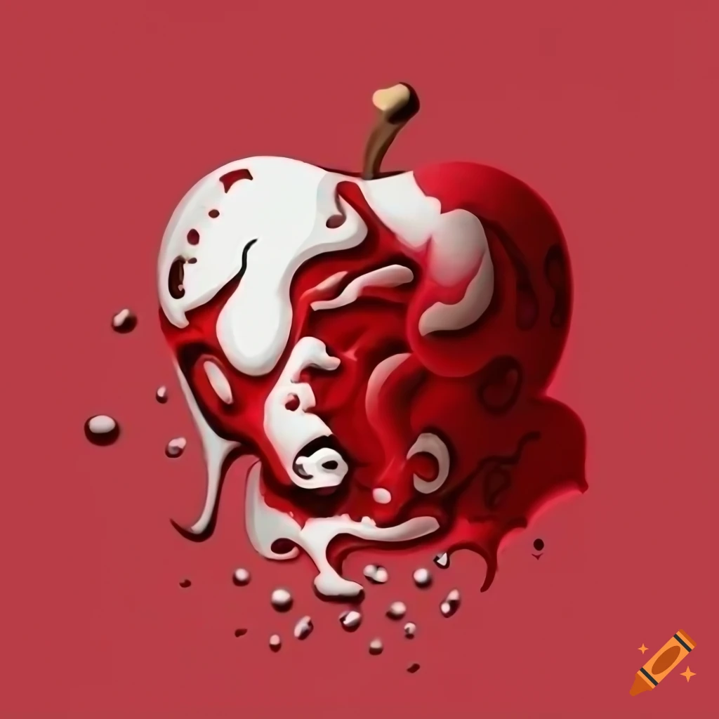 Corrupted apple with worm on red background on Craiyon
