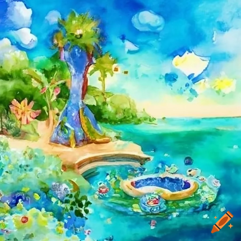 Enchanting watercolor depiction of a fairy tale pool on Craiyon