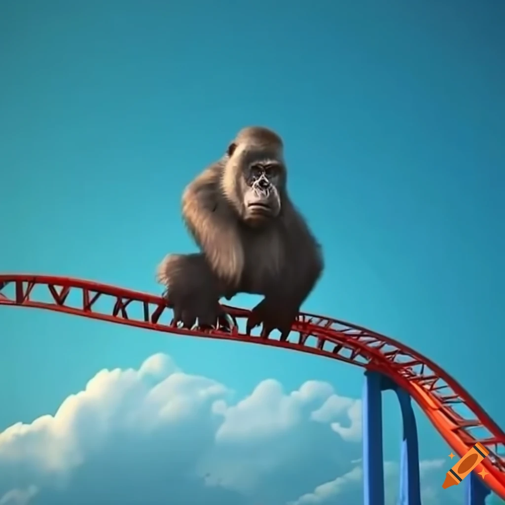 Gorilla riding a rollercoaster in the sky on Craiyon