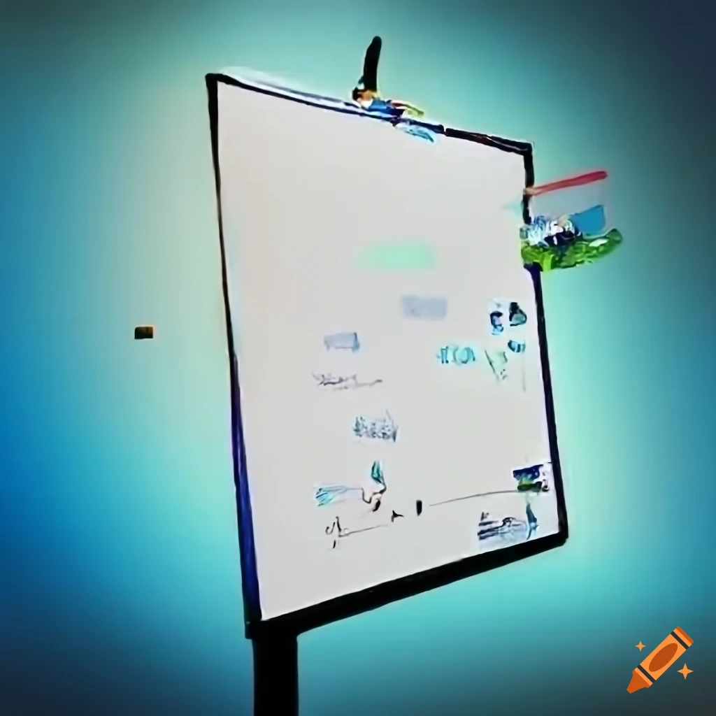 Ai-generated whiteboard with post-it notes in an office setting on Craiyon