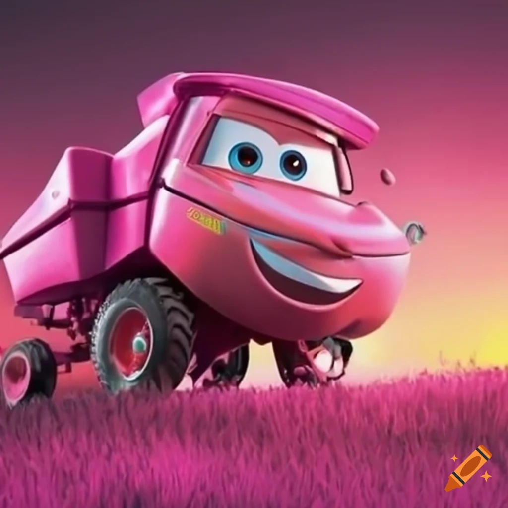Pink Pixar car's tractor combine on Craiyon