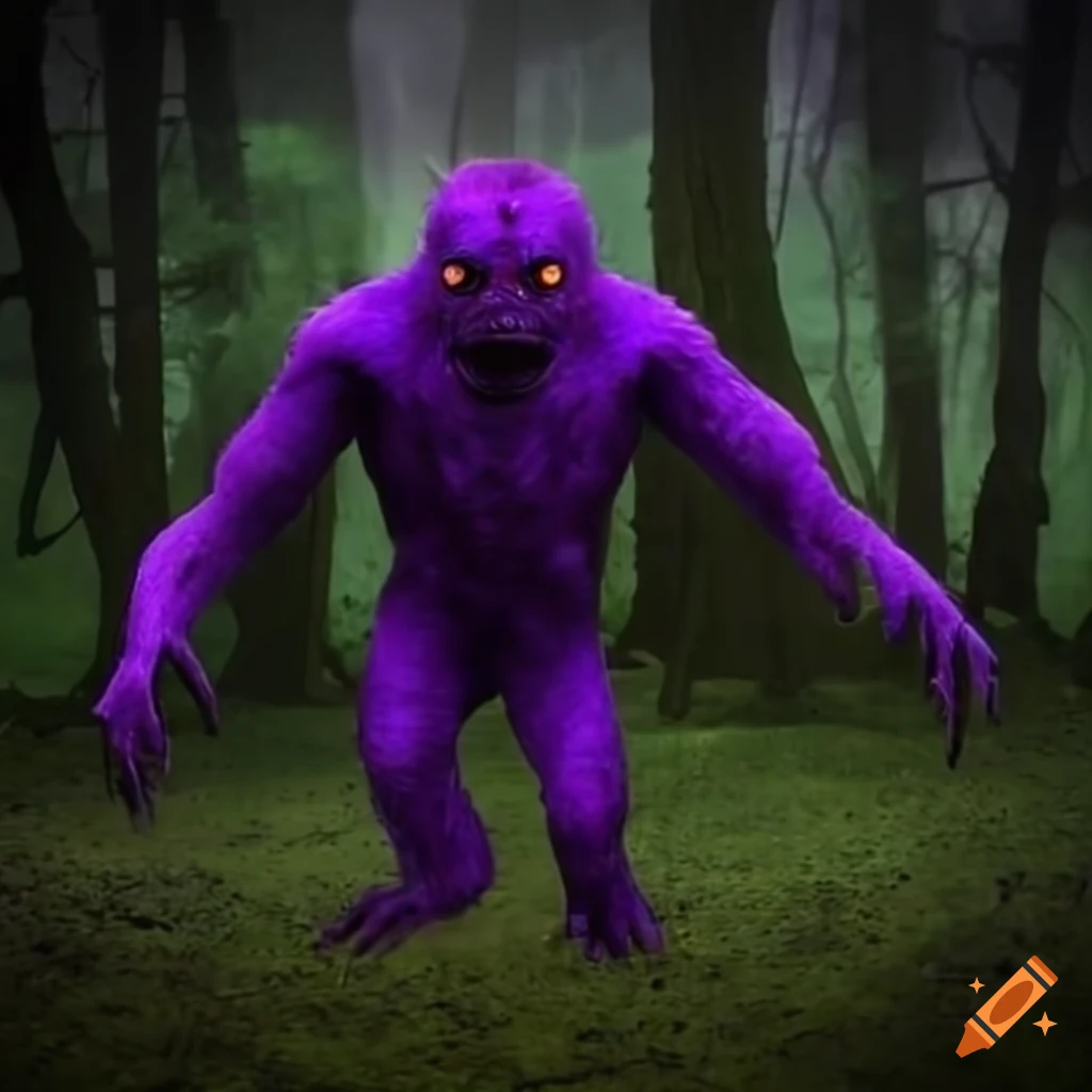 Scary purple creature in a dark forest on Craiyon