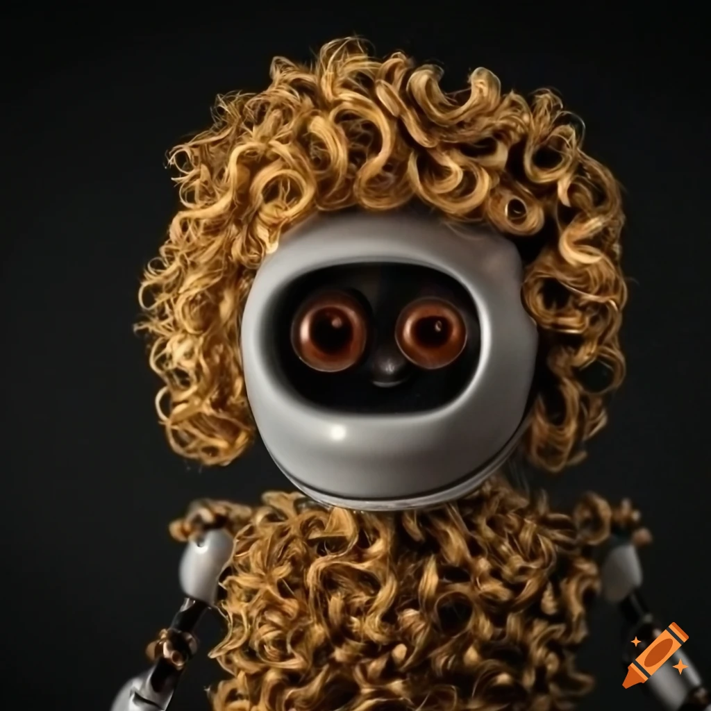 Grinning curly haired robot on Craiyon