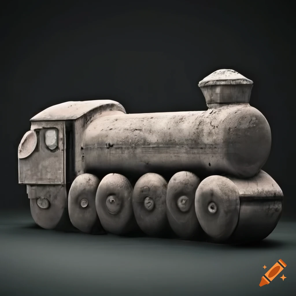 Concrete train sculpture on Craiyon