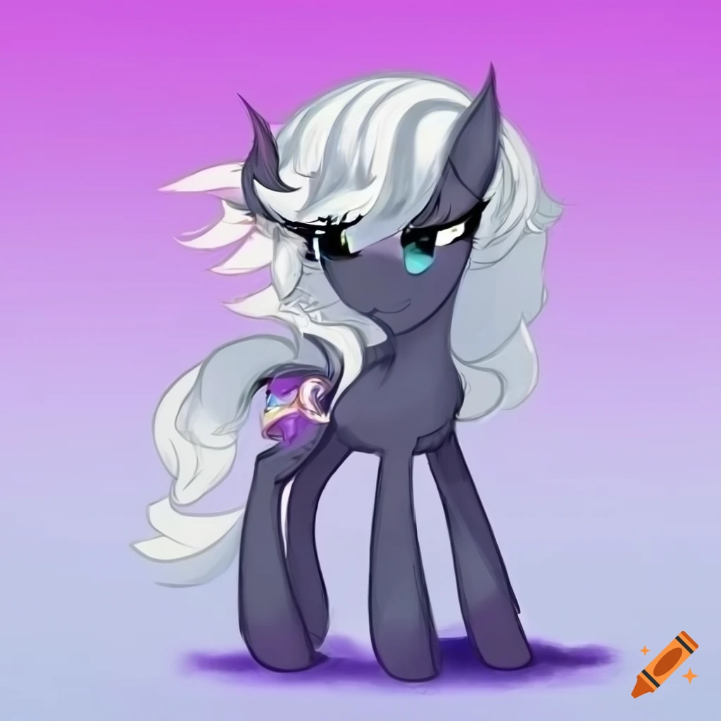 Grey-skinned my little pony oc with white hair on Craiyon