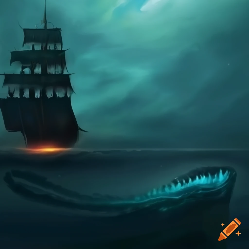 Ship sailing across dark, stormy Eldritch Seas with ominous clouds on ...