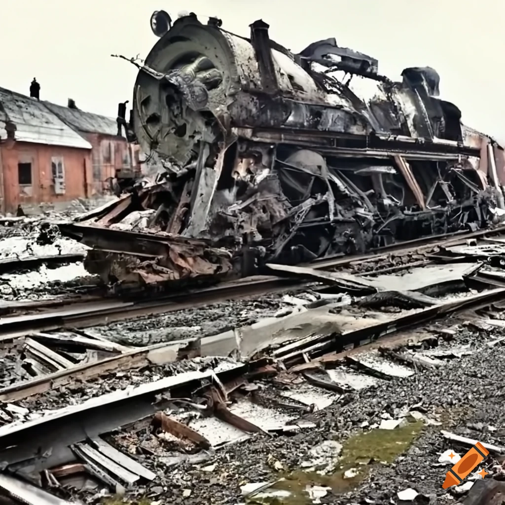 Destroyed crashed locomotive on Craiyon