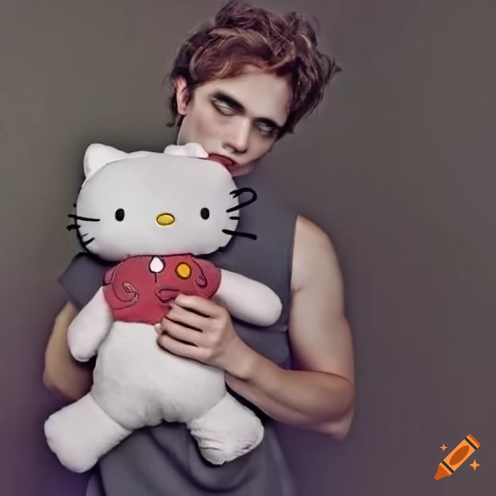 Edward Cullen with a Hello Kitty plushie on Craiyon