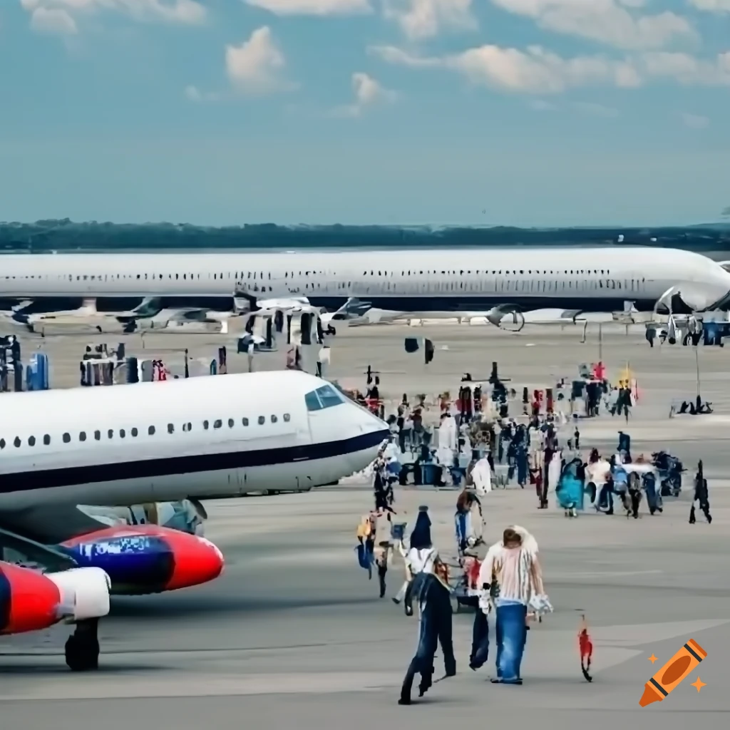 Crowded airport arrival area with many people on Craiyon