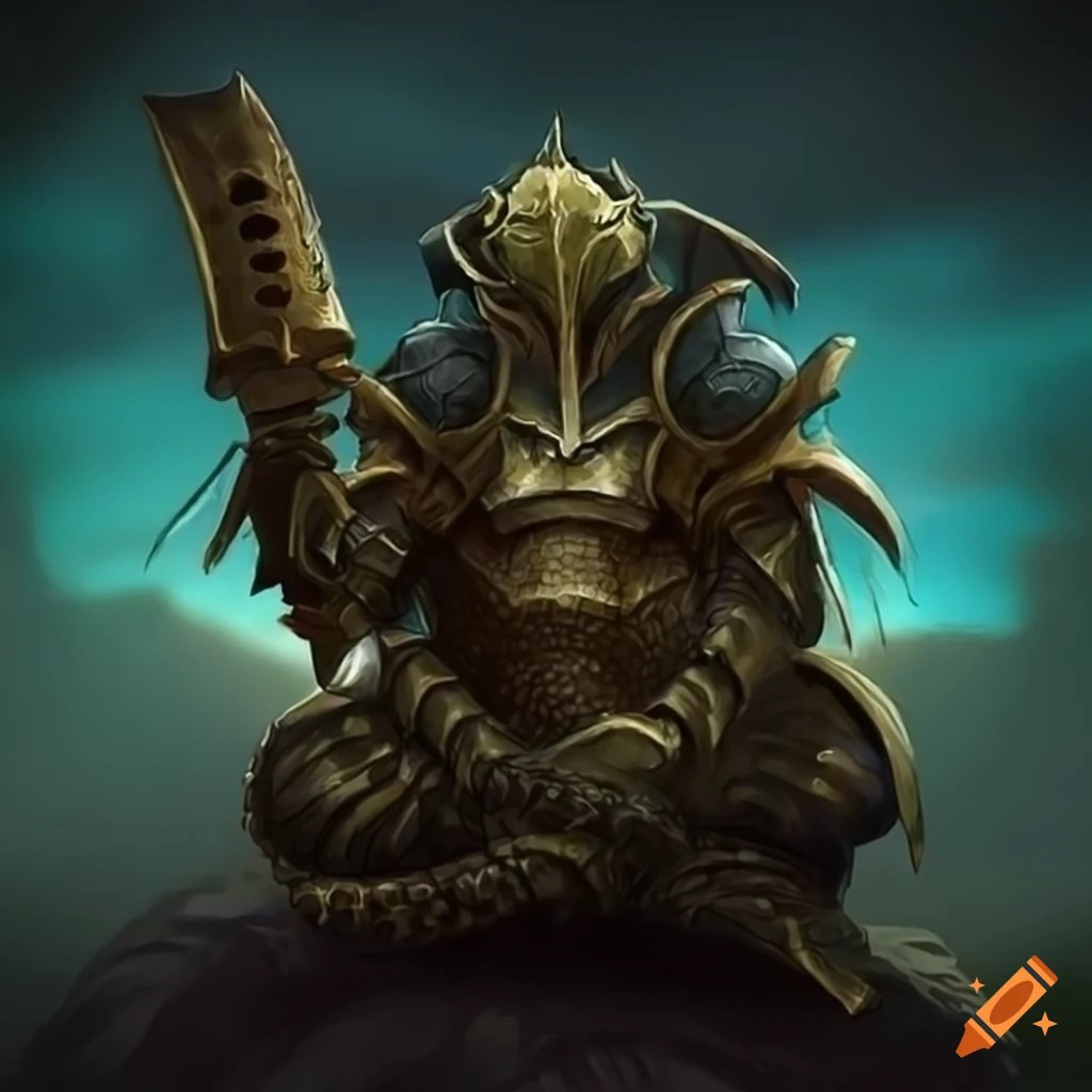 Meditating toad death knight in beetle armor on Craiyon