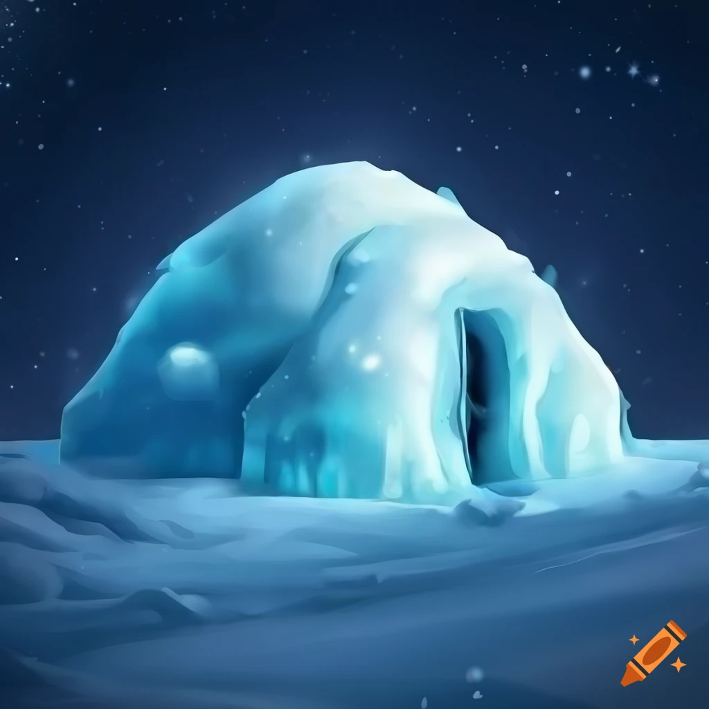 Ice hut on a snowy planet in a digital art depiction on Craiyon
