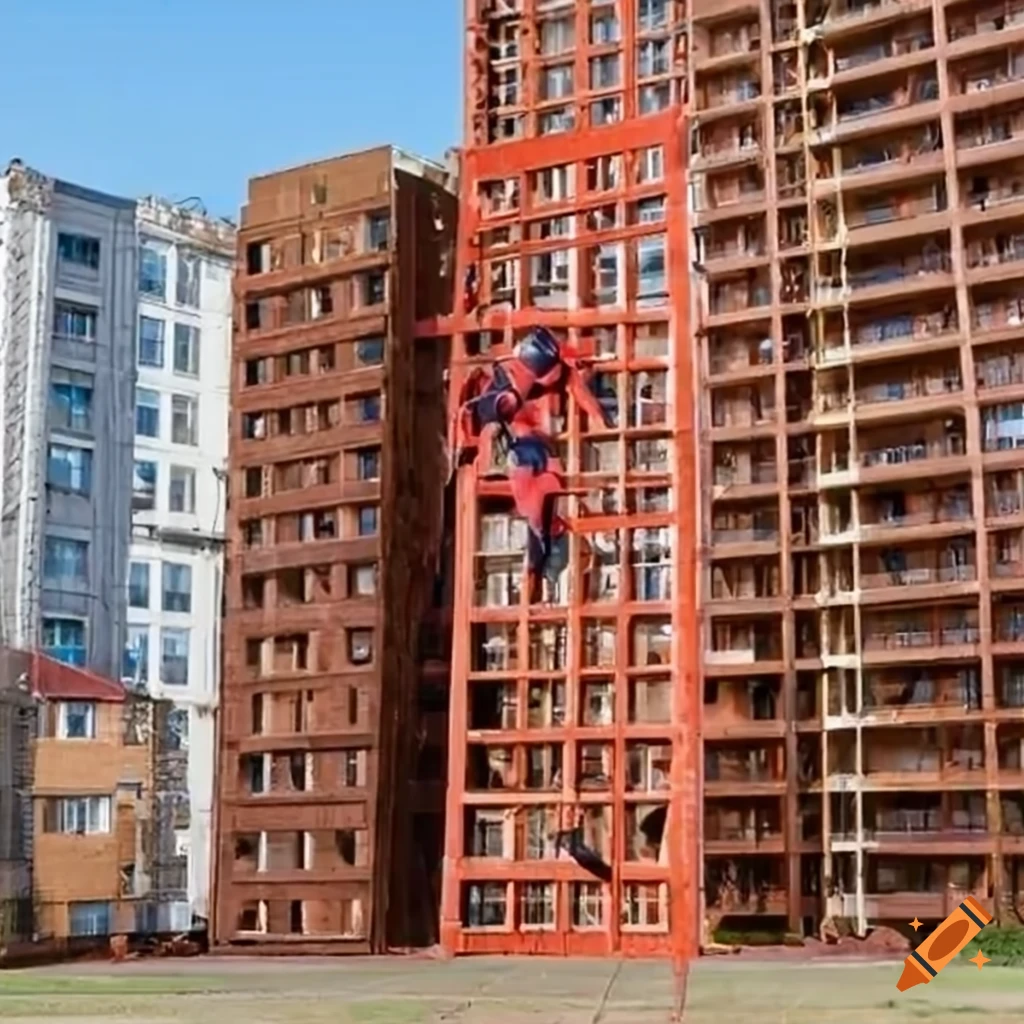 Spider-Man themed climbing frame with apartment buildings in the ...