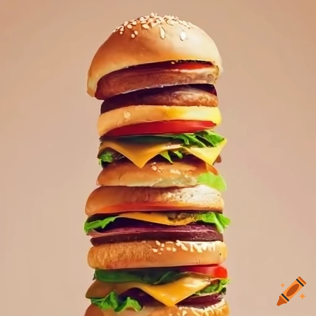 Stacked leaning tower of burgers on Craiyon