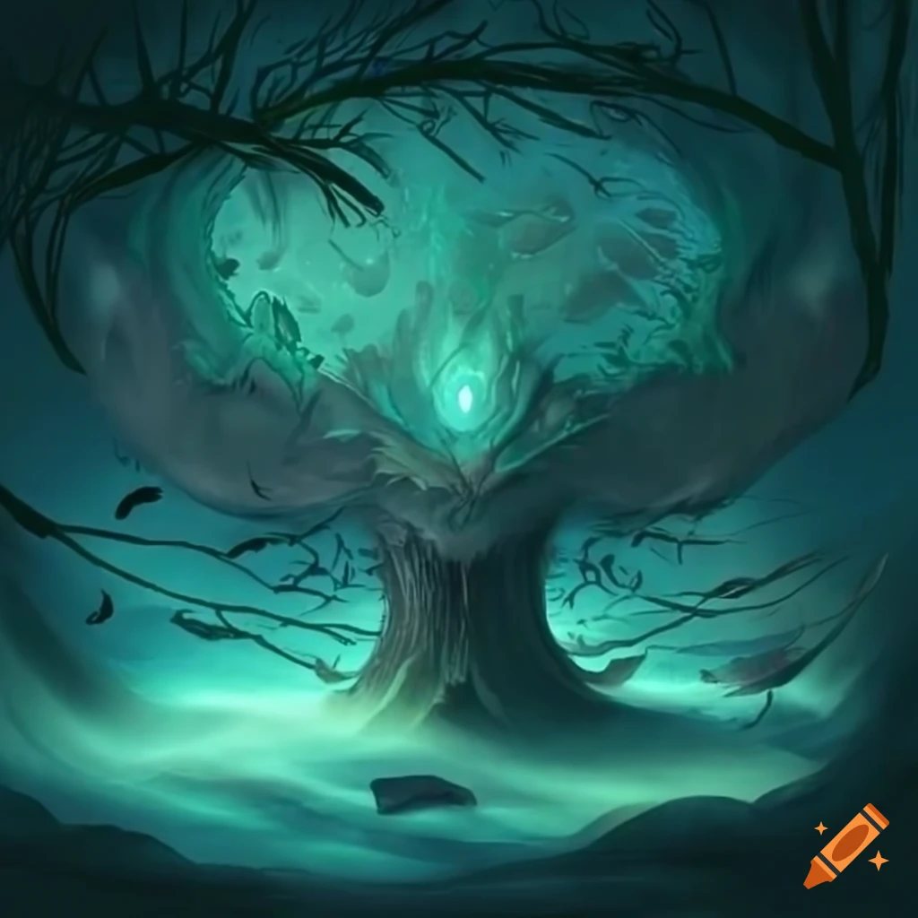 Fantasy wind elemental in a forest surrounded by flying leaves and ...