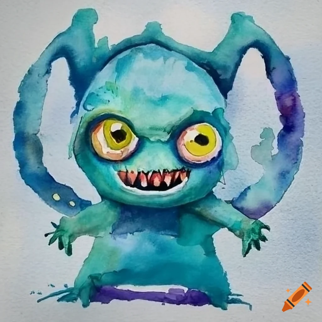 Colorful watercolor monsters on Craiyon