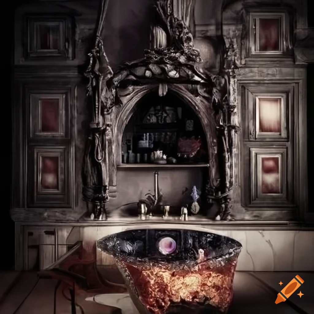 Gothic fantasy kitchen with geode sink on Craiyon